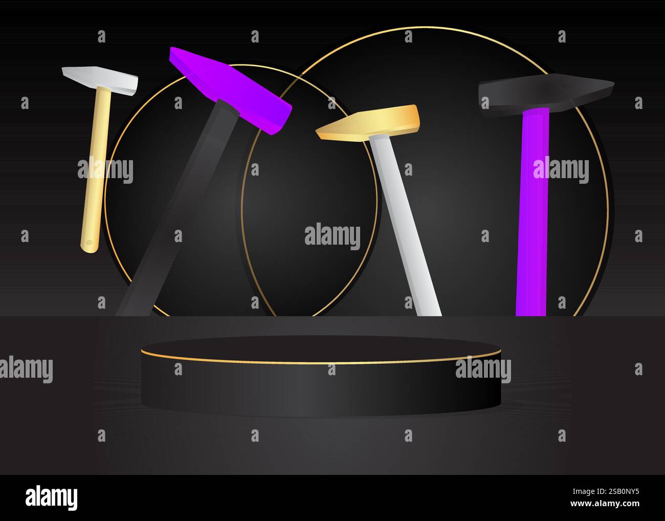 Mockup product display with Hammer. Vector cylinder pedestal podium ...