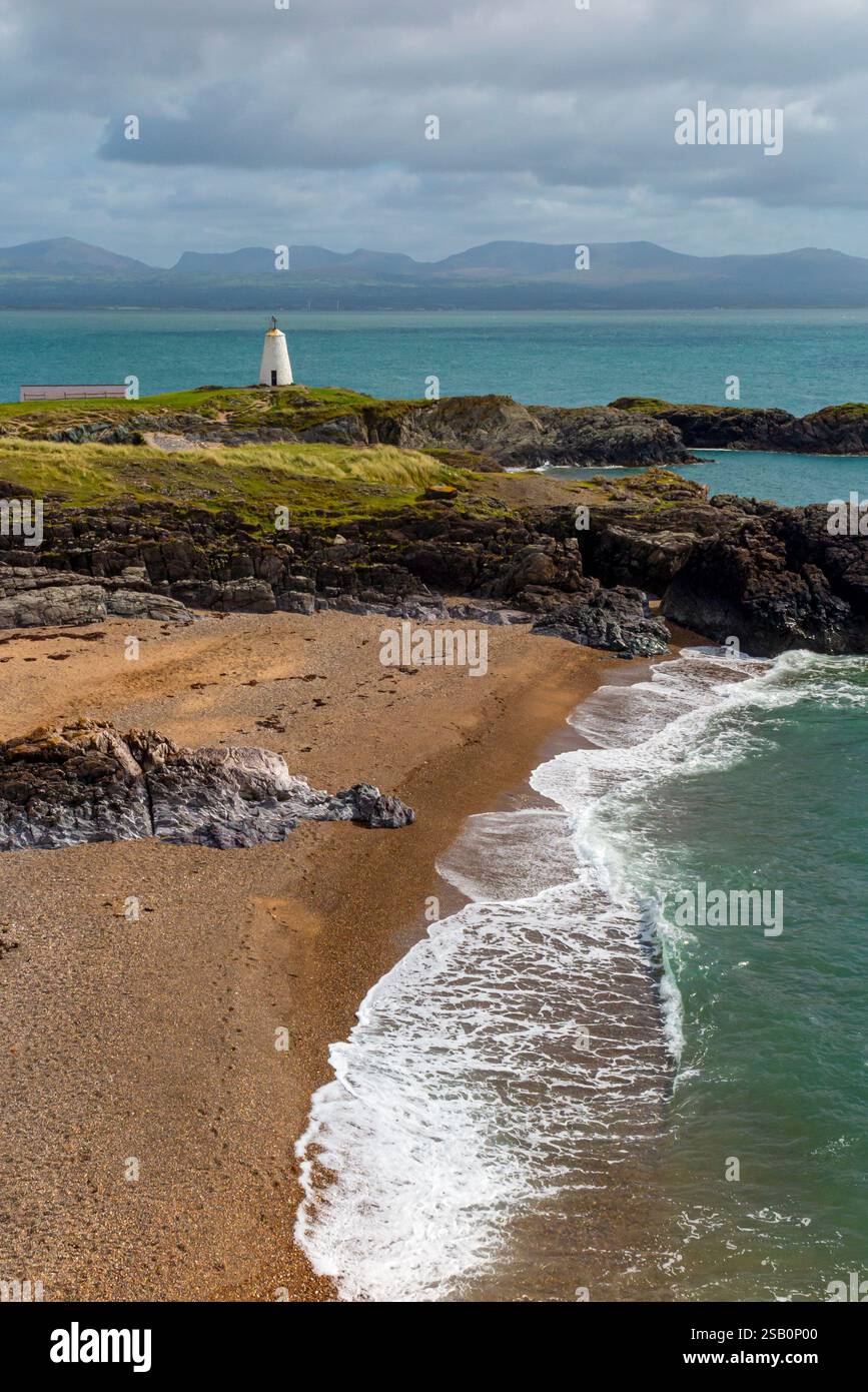 The mountains of Snowdonia in the background and the sea of the Menai ...