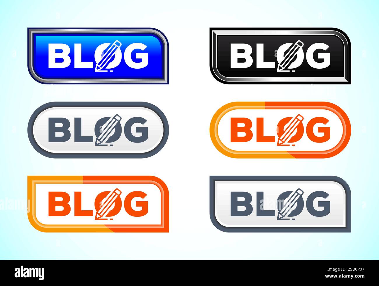 Blog button set of different shapes and colors. Suitable for mobile app, and website UI design ...