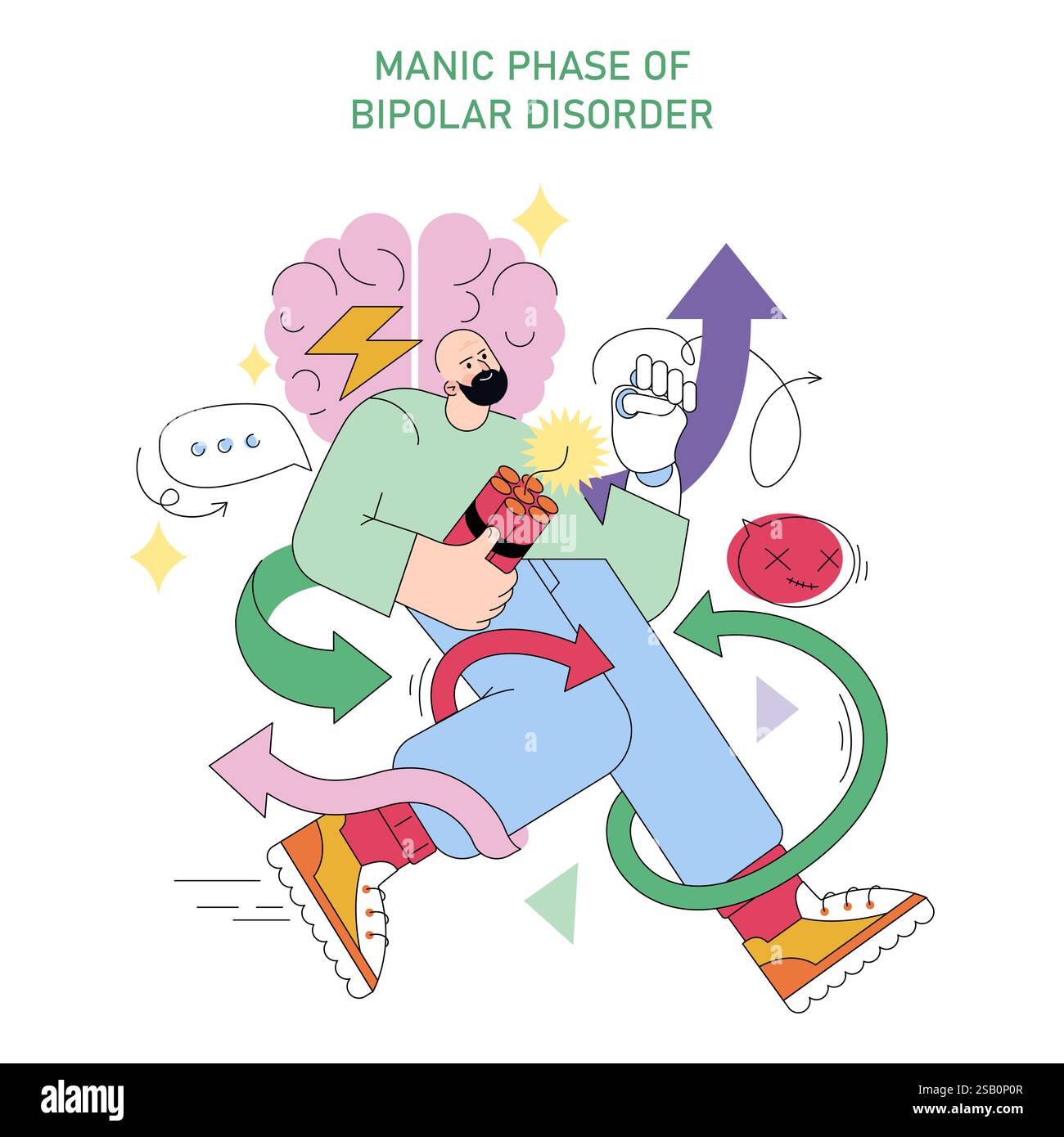 World Bipolar Day concept. Illustration depicting the manic phase with ...