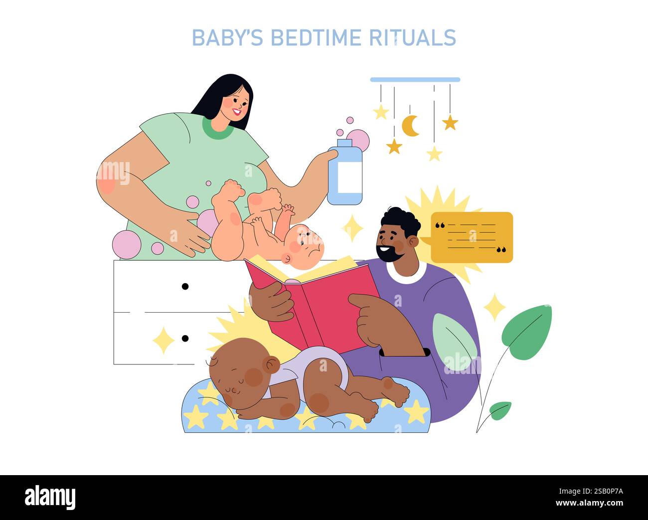 Baby's bedtime rituals vector illustration depicting nurturing moments ...