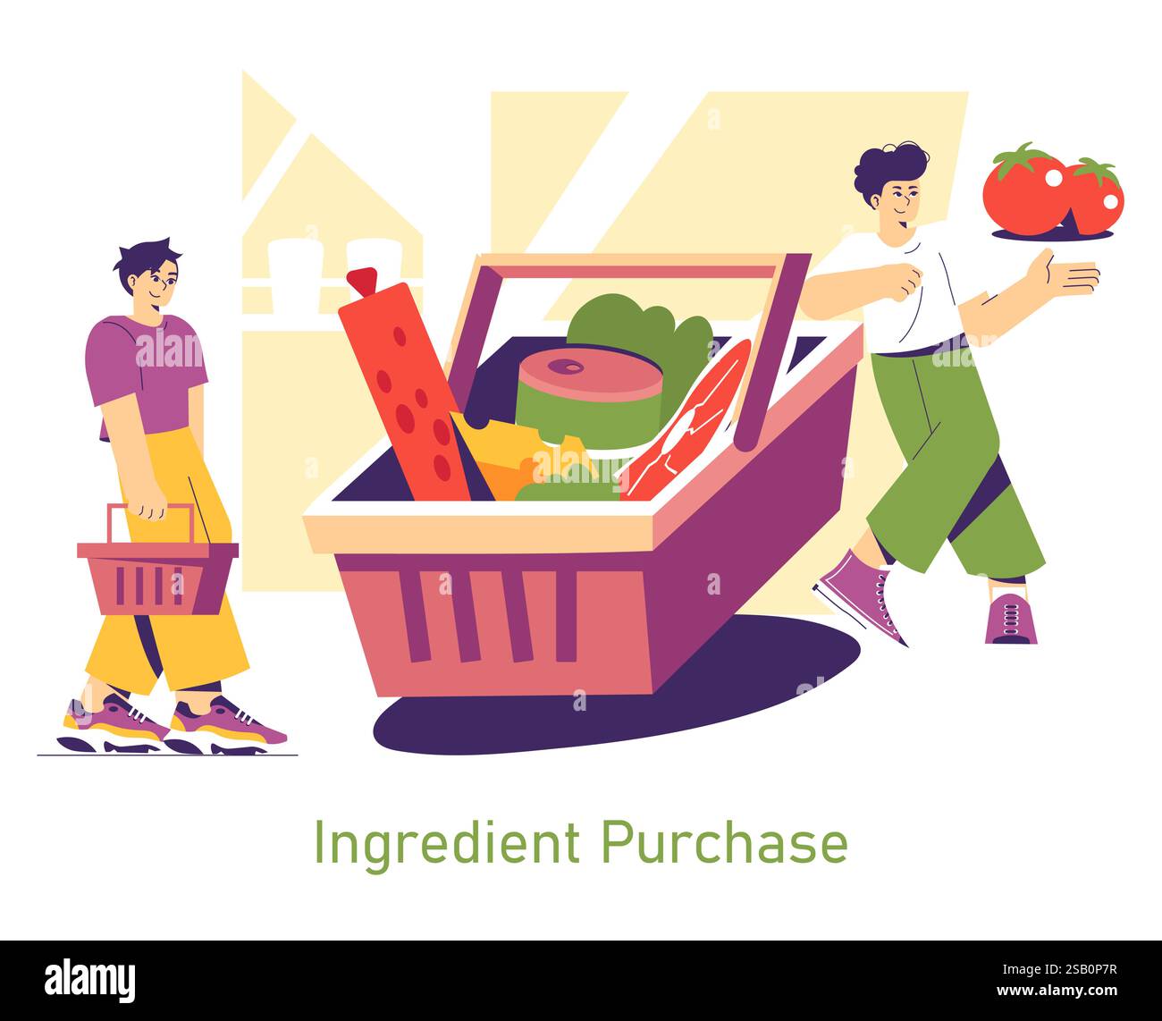 Ingredient Purchase concept. Two people engaging in a joyful shopping ...
