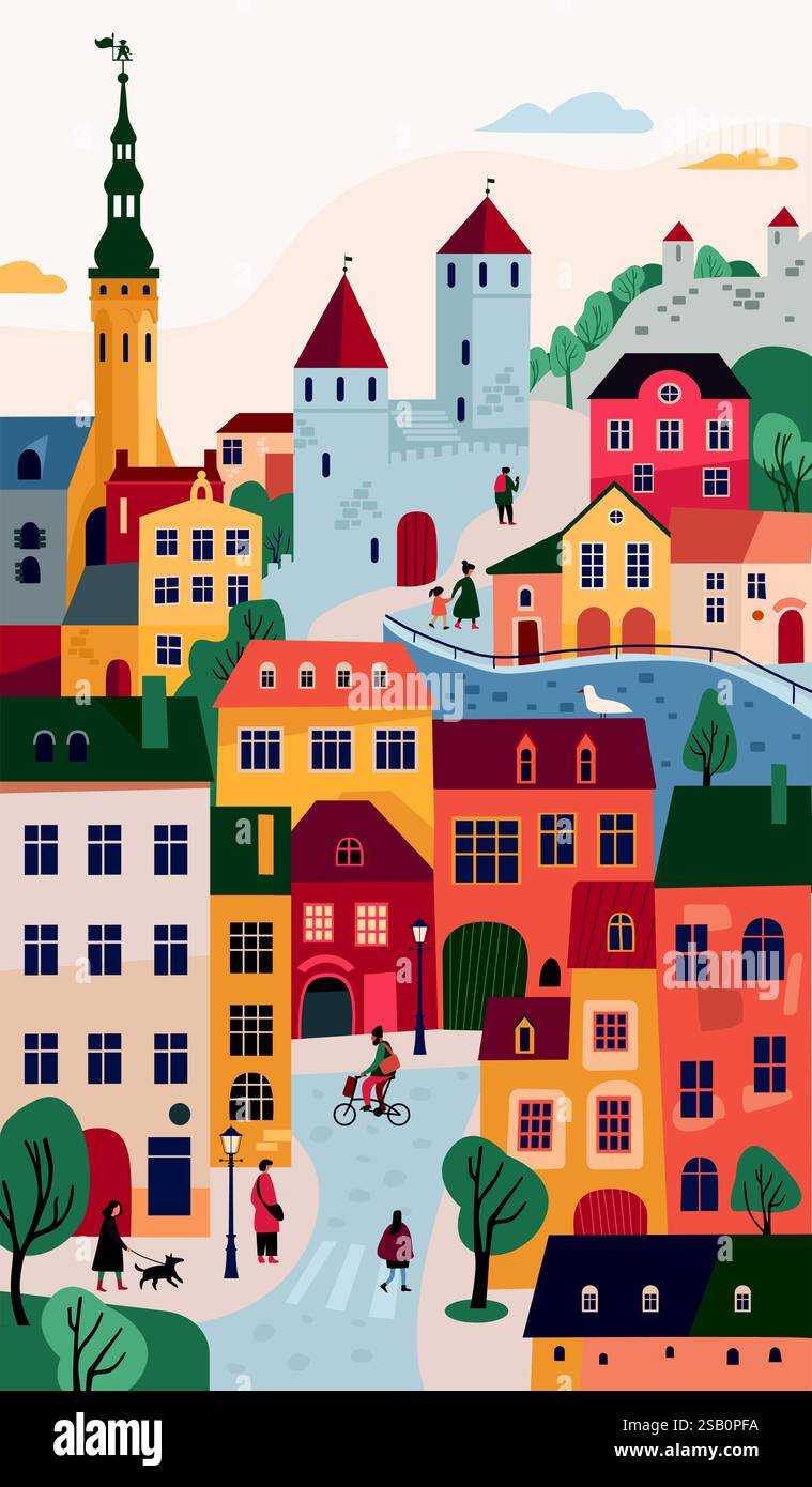 View of old part of Tallinn. Flyer or poster welcome to Estonia ...