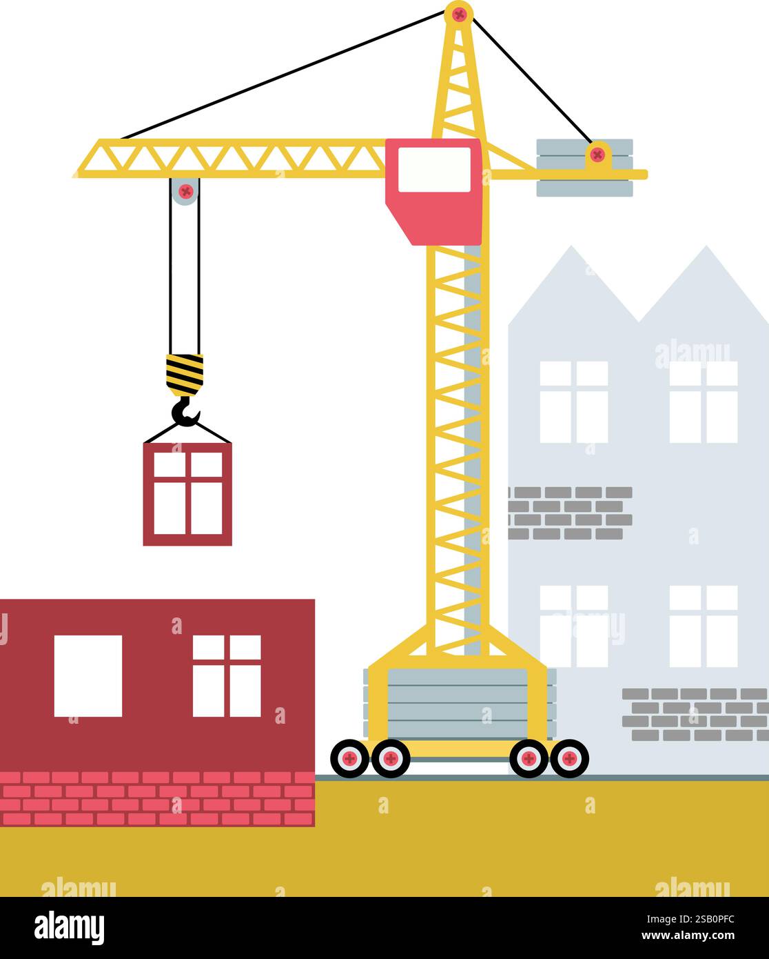 Construction tower crane. Building equipment in flat style ...