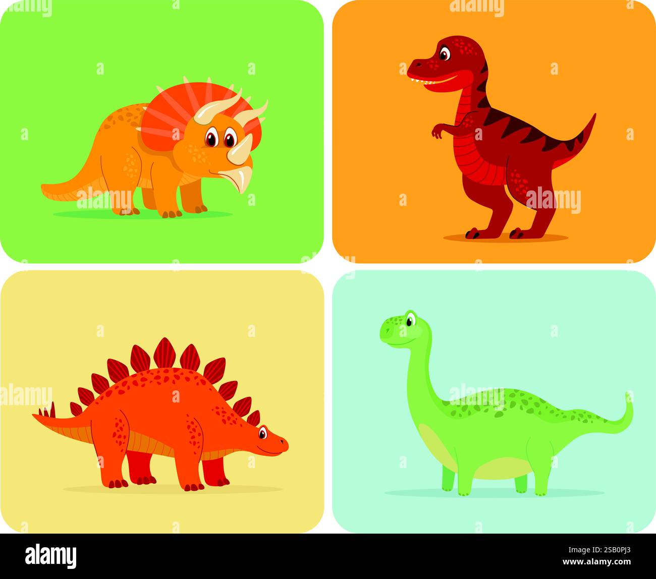 set of funny dinosaurs including T-rex, Brontosaurus, Triceratops ...