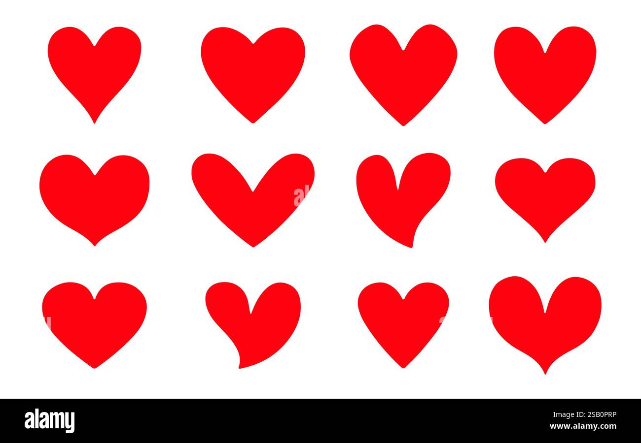 Set of hearts icon, heart drawn hand. Cute hand drawn hearts set Stock ...