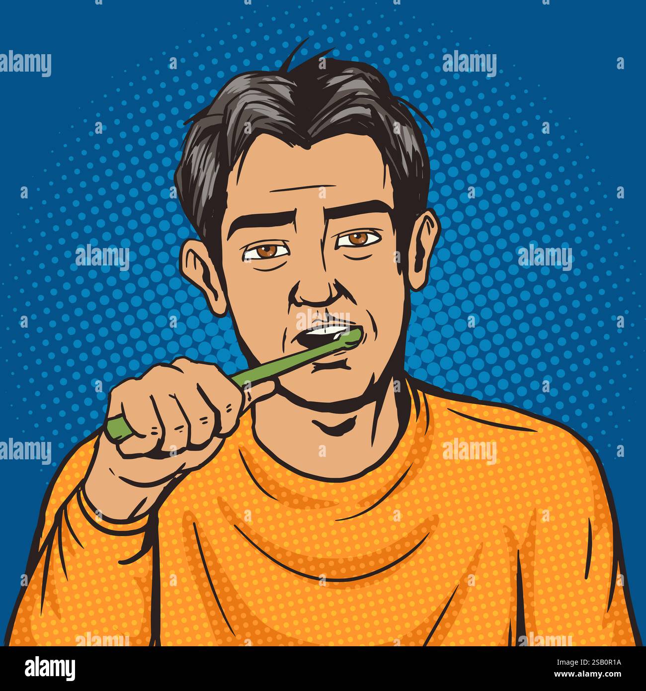 Man brushing his teeth morning pop art vector Stock Vector Image & Art ...
