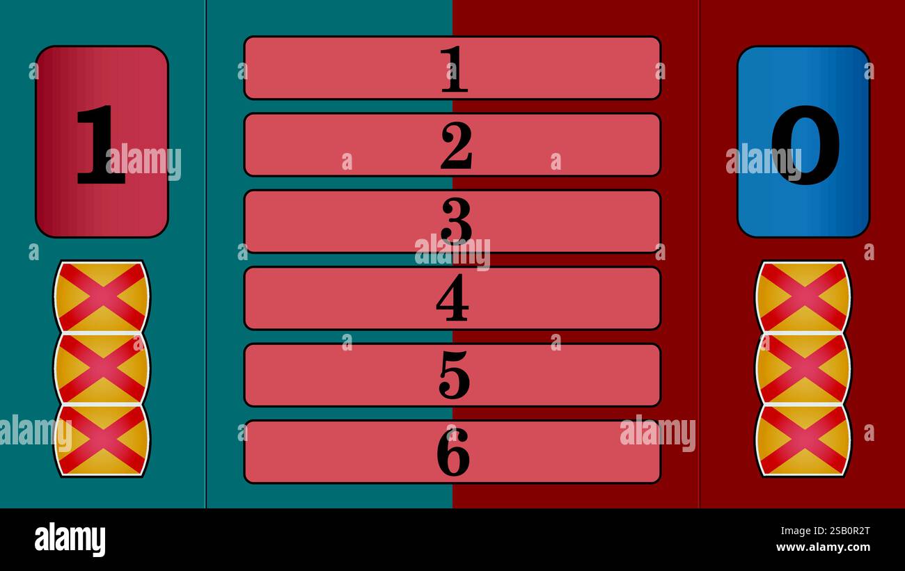 Interactive game show board featuring team scores, strikes, and point ...