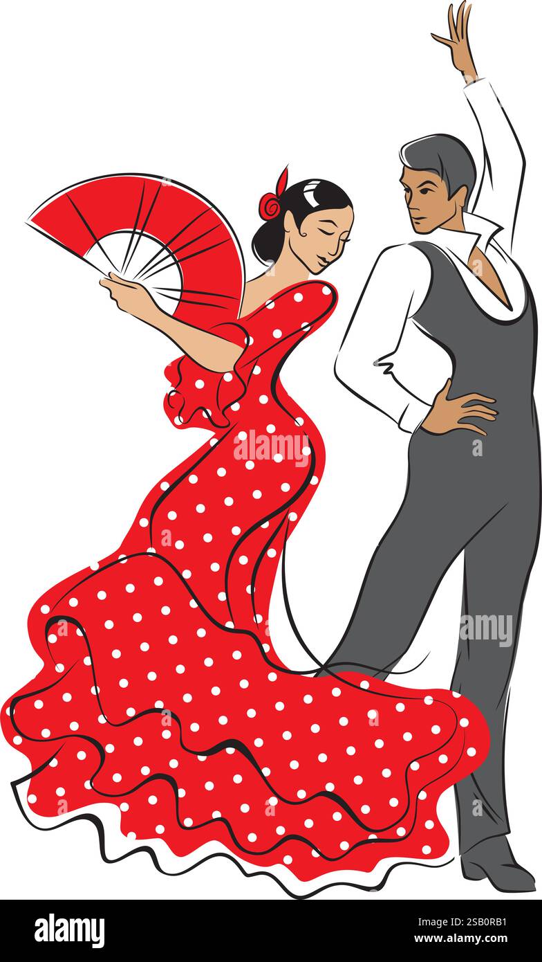 Flamenco dancers. Man and woman dancing flamenco in Spanish traditional ...