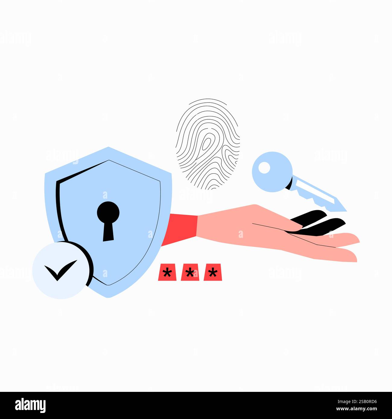 Cybersecurity Elements With Shield, Fingerprint, And Key In Flat Vector ...