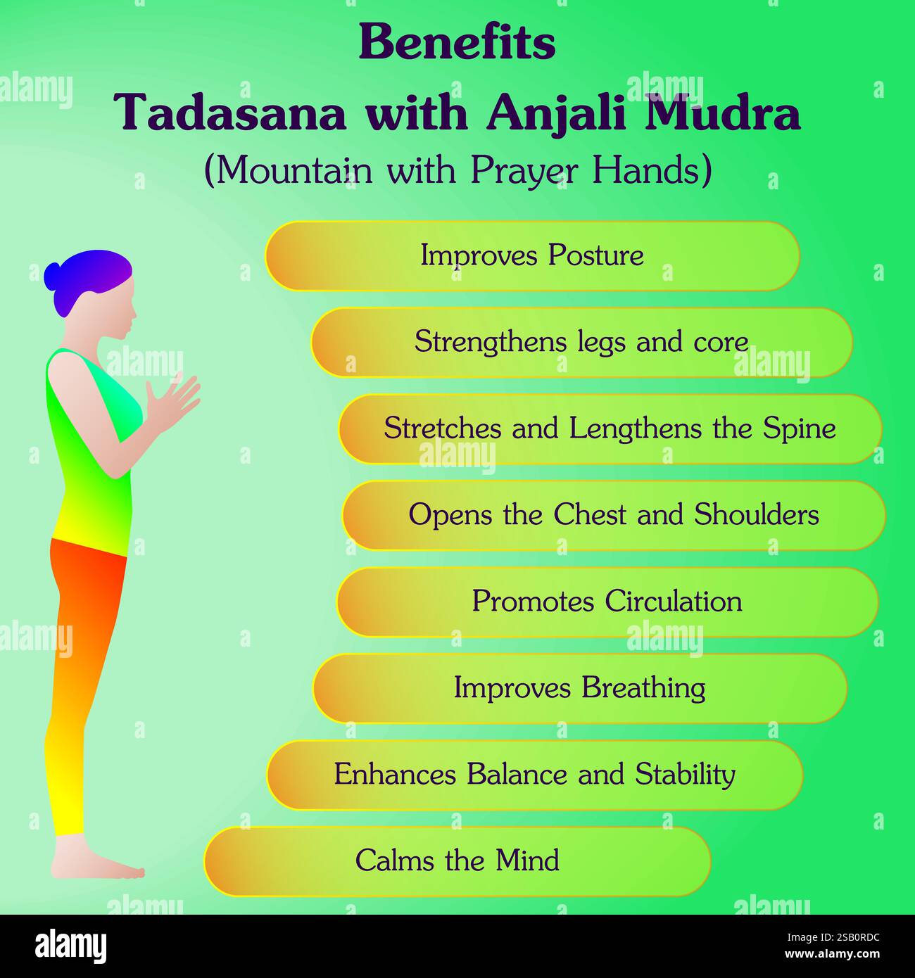 Benefits of practicing Tadasana or Pranamasana yoga pose. Mountain with ...