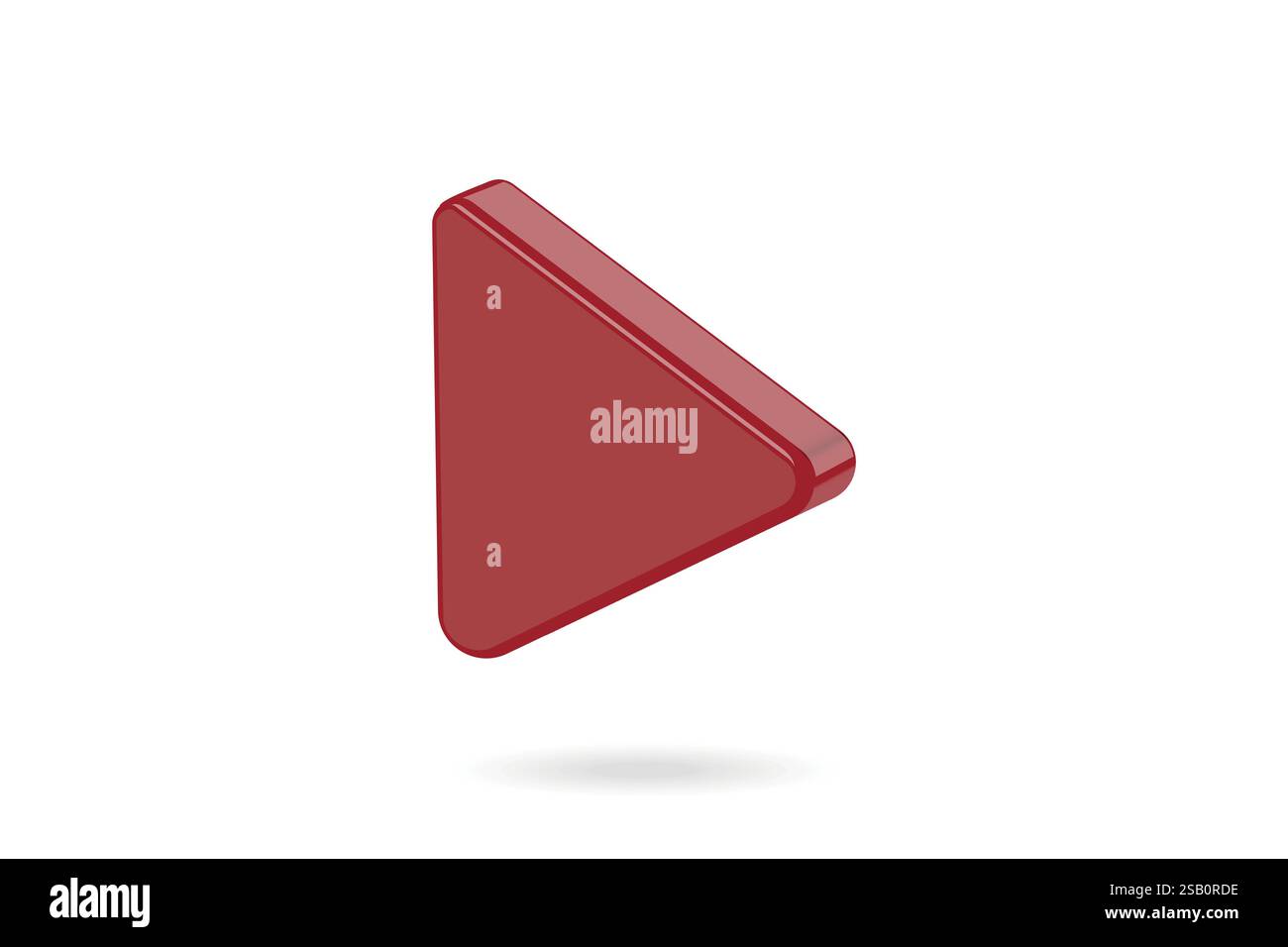 Sleek red 3D triangular play button icon, isolated on a white background, symbolizing media ...