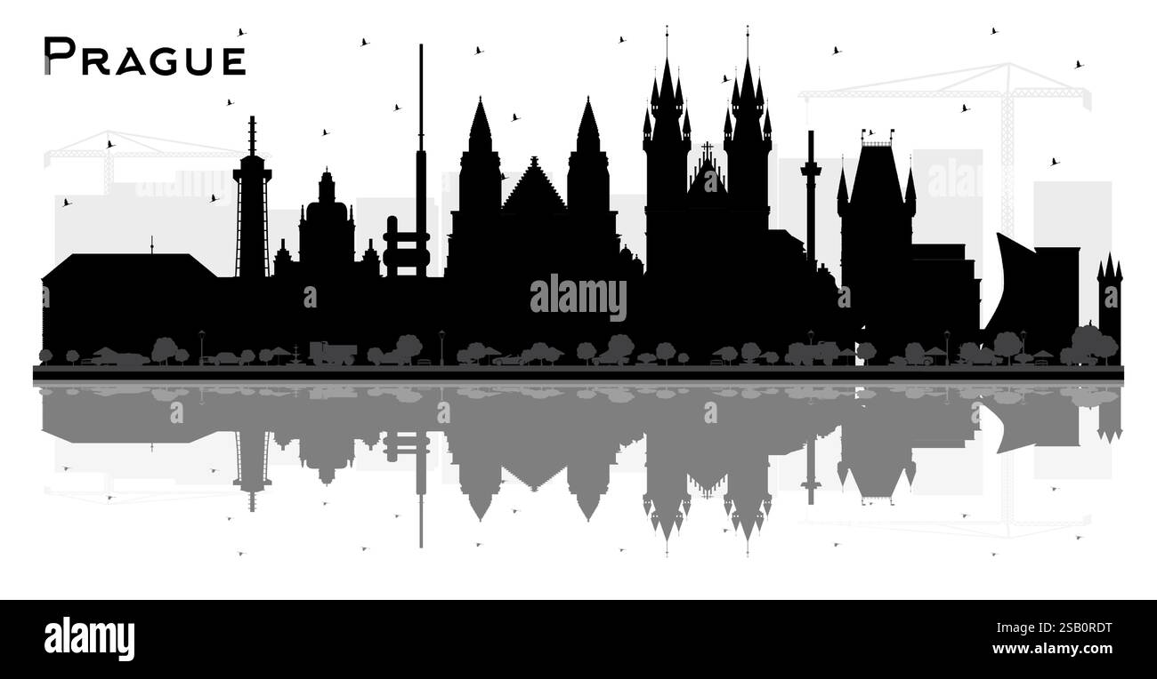 Prague Czech Republic City Skyline Silhouette with Black Buildings and ... Prague Czech Republic City Skyline Silhouette with Black Buildings and ...