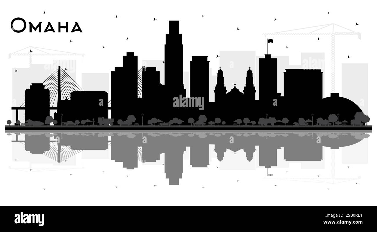 Omaha Nebraska City Skyline Silhouette with Black Buildings and ...