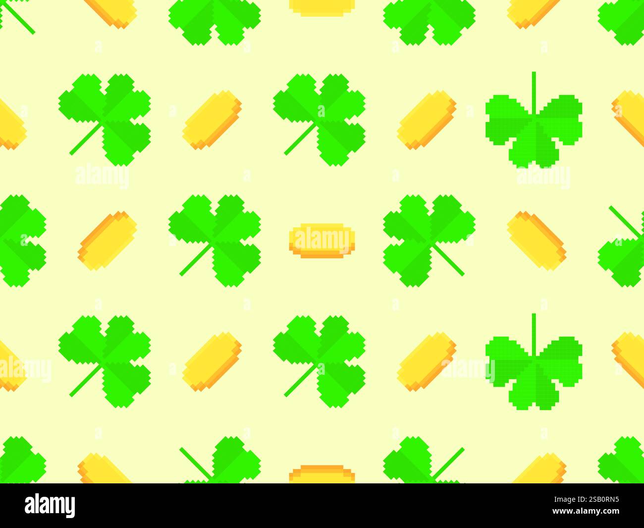 Pixel clover leaves and golden coins seamless pattern for St. Patrick's ...