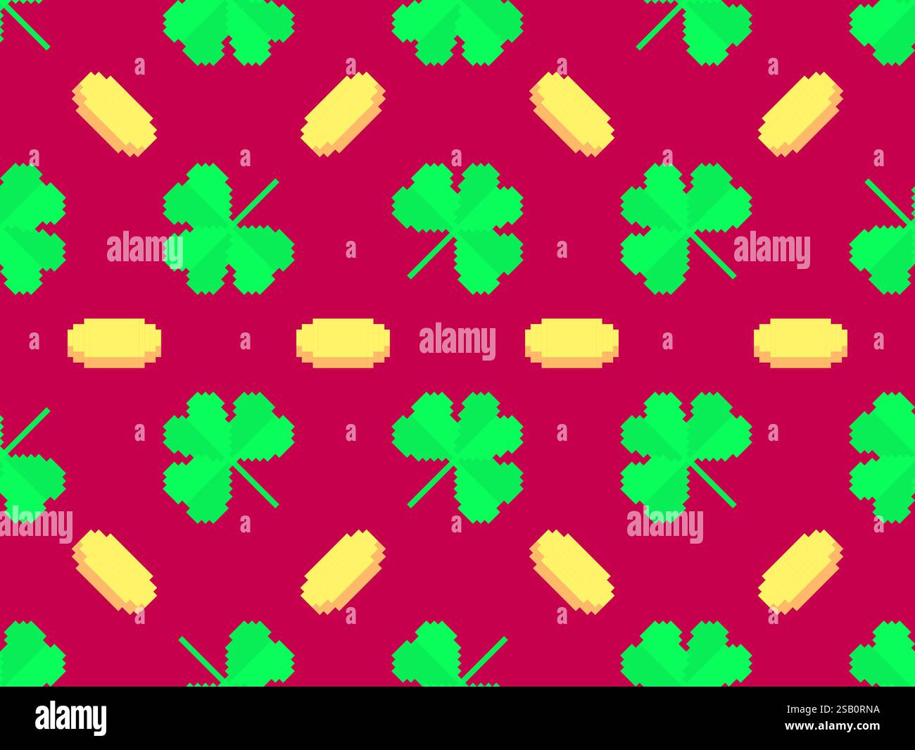 Pixel clover leaves and golden coins seamless pattern for St. Patrick's ...