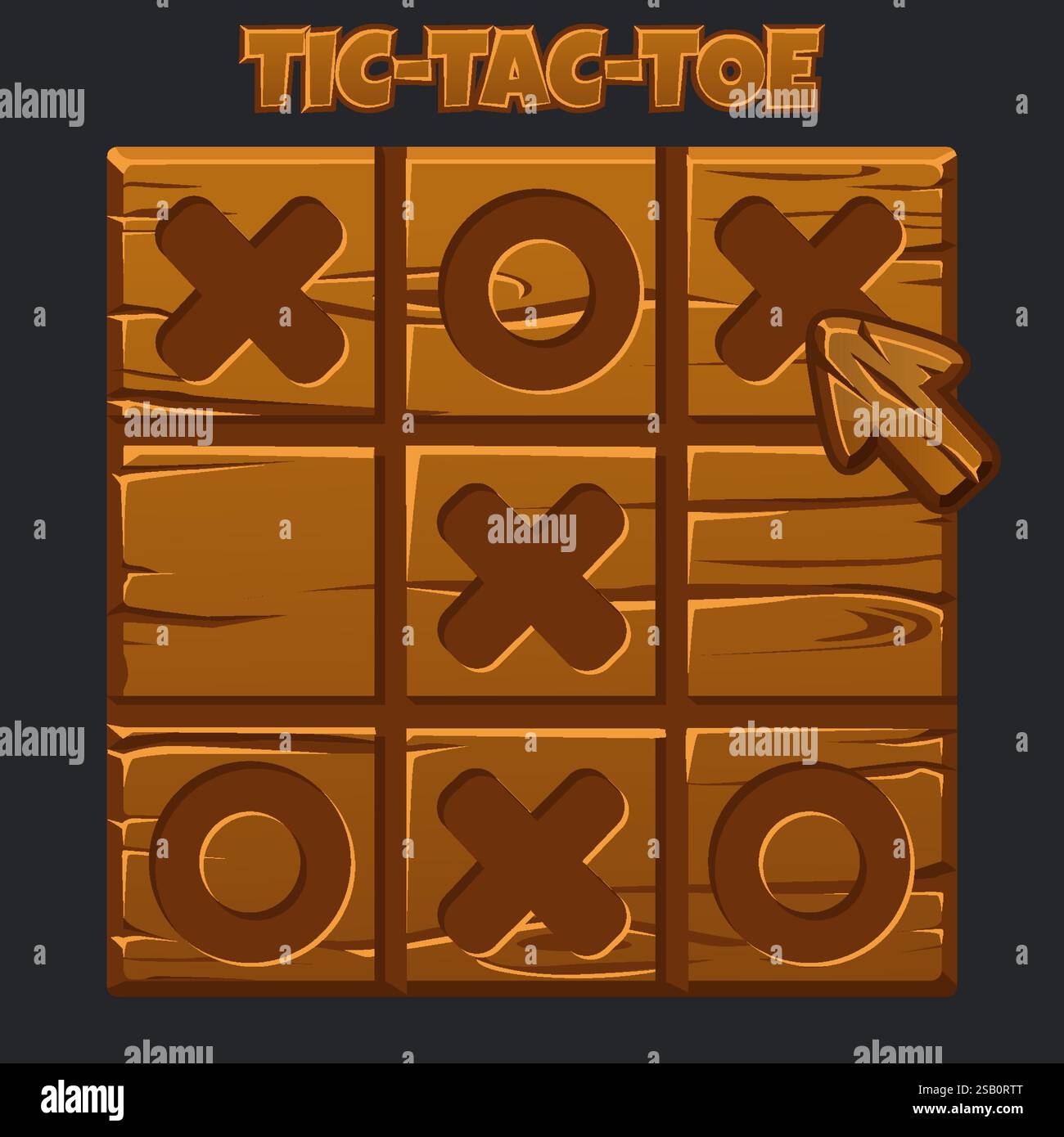 Tic-Tac-Toe wooden style, UI game. Vector cartoon strategy game noughts ...