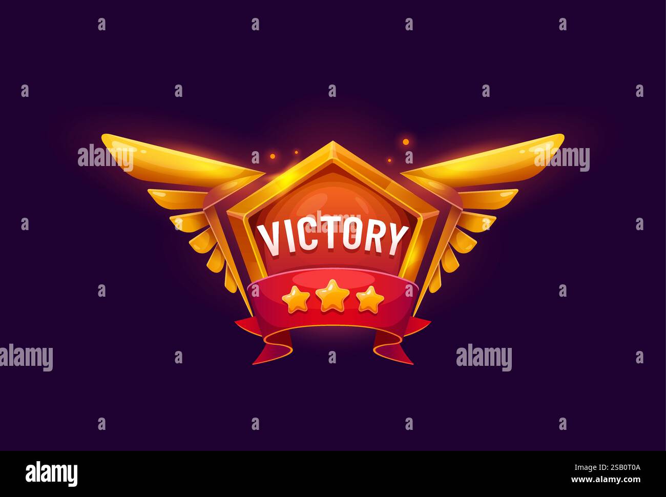 Game victory icon, award badge, featuring a bright gold shield with ...