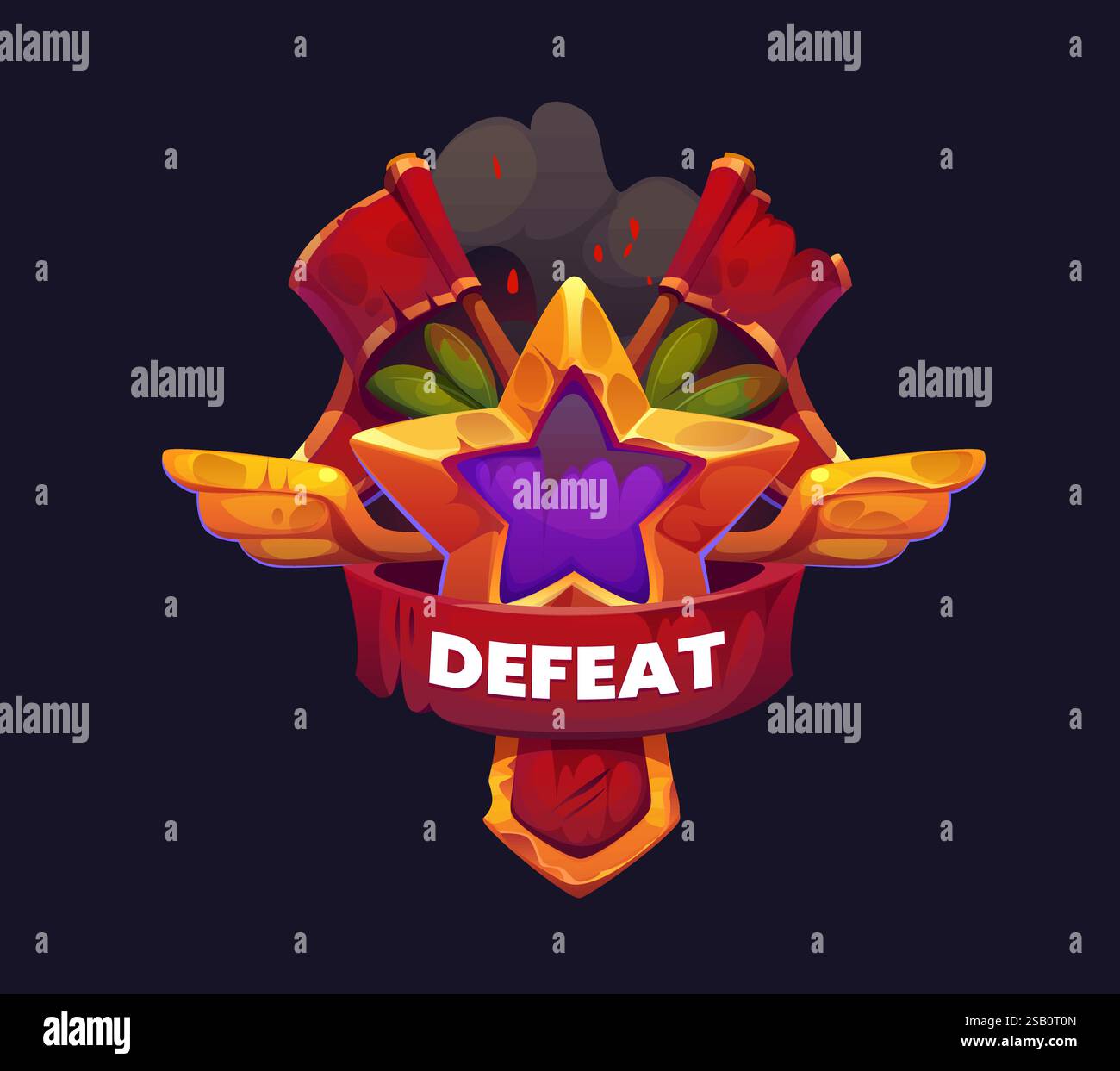 Defeat game icon or badge, gui fantasy arcade final banner. Vector ...