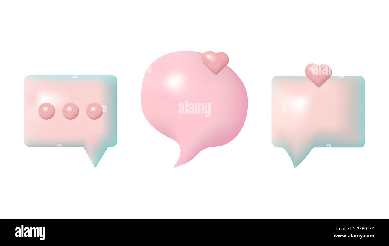 3D speech bubbles different shapes message icon. Sweet heart. For ...
