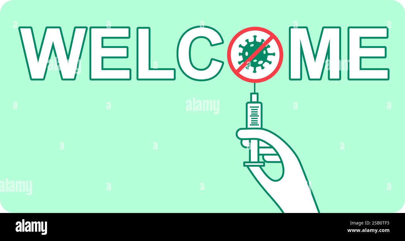 Welcome to vaccinated people. Graphic logo or sign. Concept vector ...