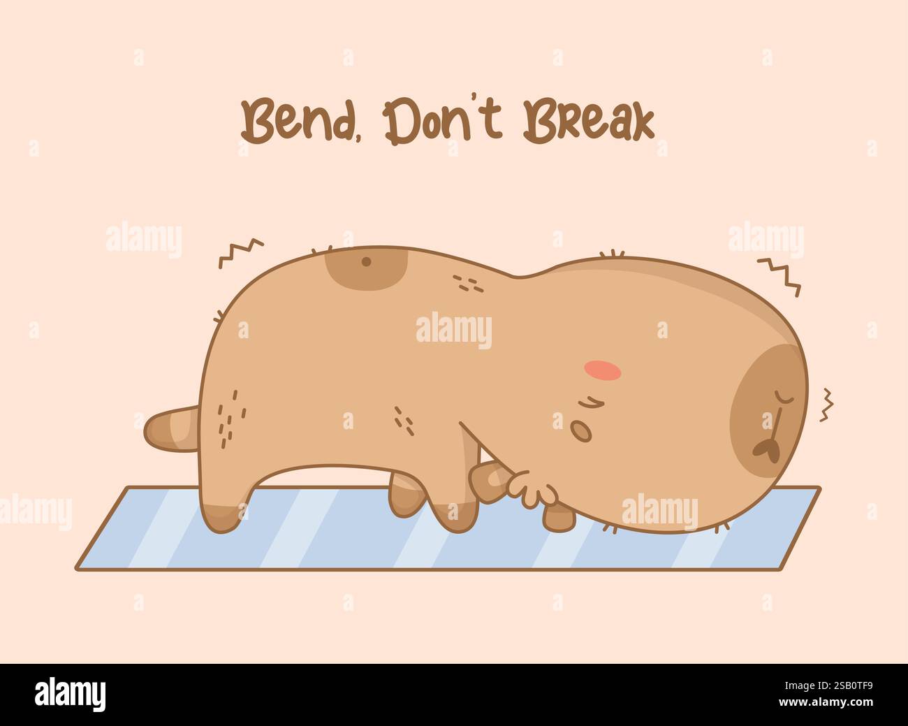 Cute capybara yoga standing is stretched on mat. Funny Cartoon kawaii ...