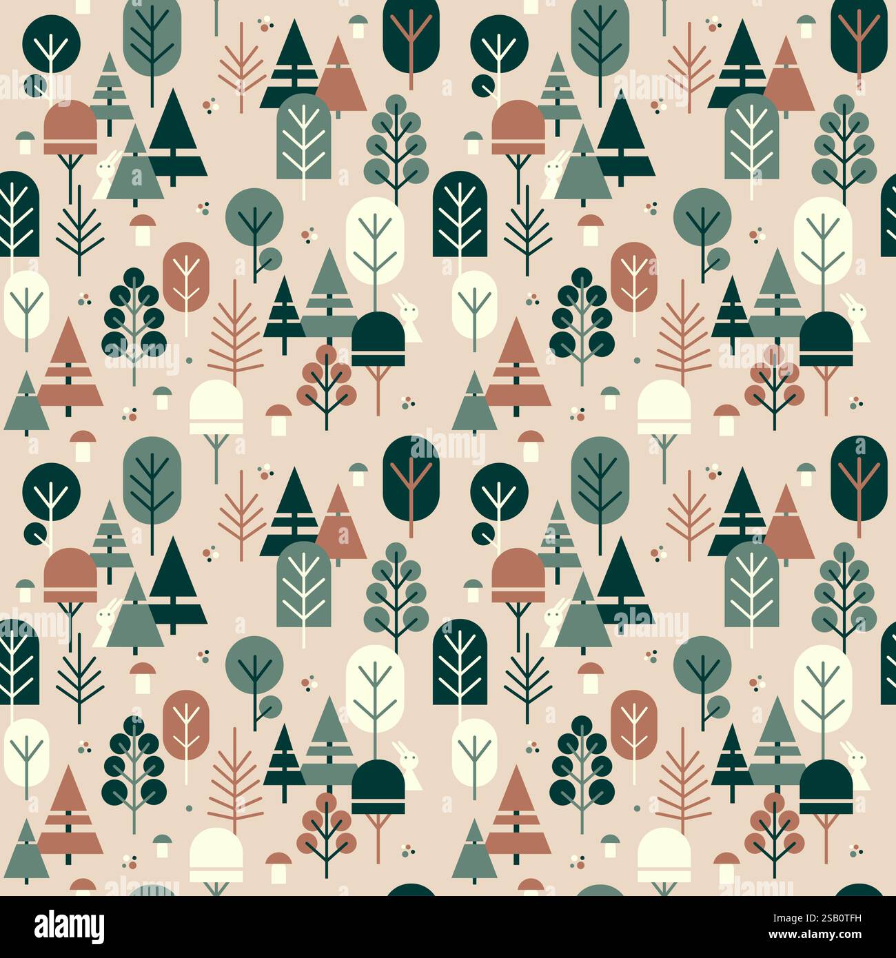 Autumn forest seamless pattern. Simple Scandinavian style collage. Flat ...