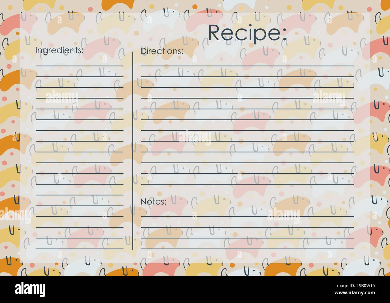Recipe card template. Cute doodle cooking list. Cartoon recipe card ...