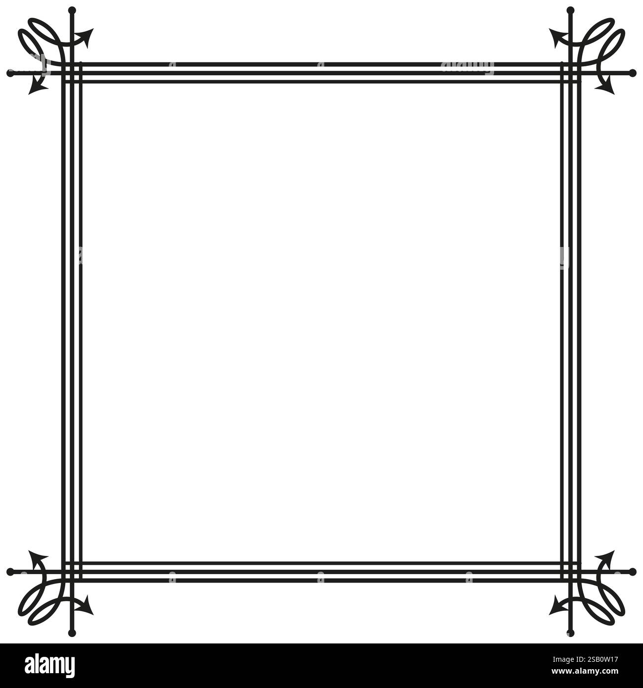 Square decorative frame. Black vector outline. Elegant symmetrical ...