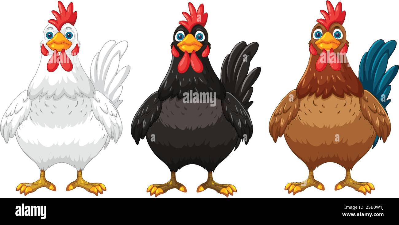 Three cartoon chickens in different colors Stock Vector Image & Art - Alamy