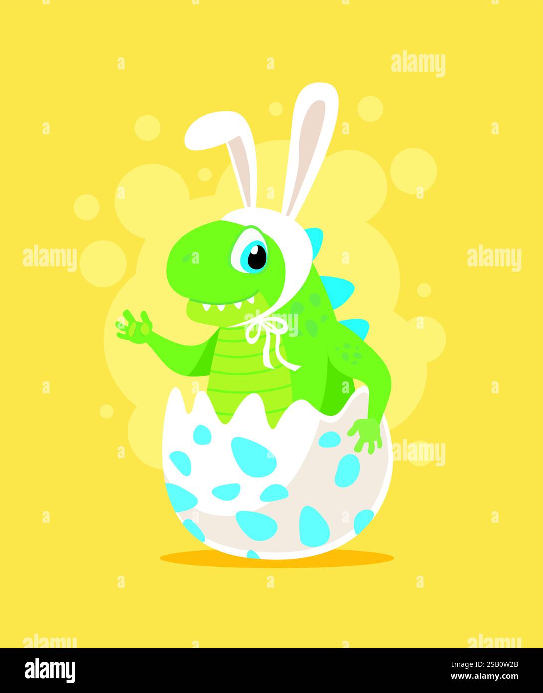 Easter card with little baby dinosaur wearing bunny ears. Flat vector ...