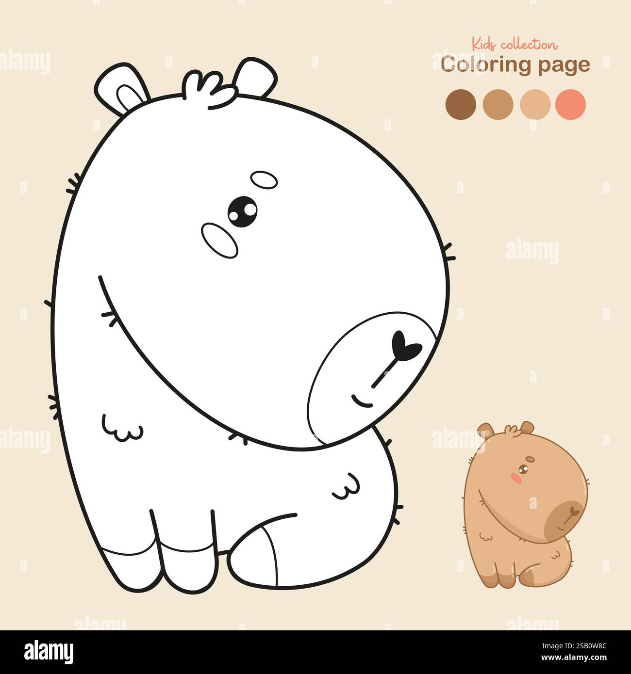 Outline capybara cartoon kawaii animal. Isolated color and Line drawing ...