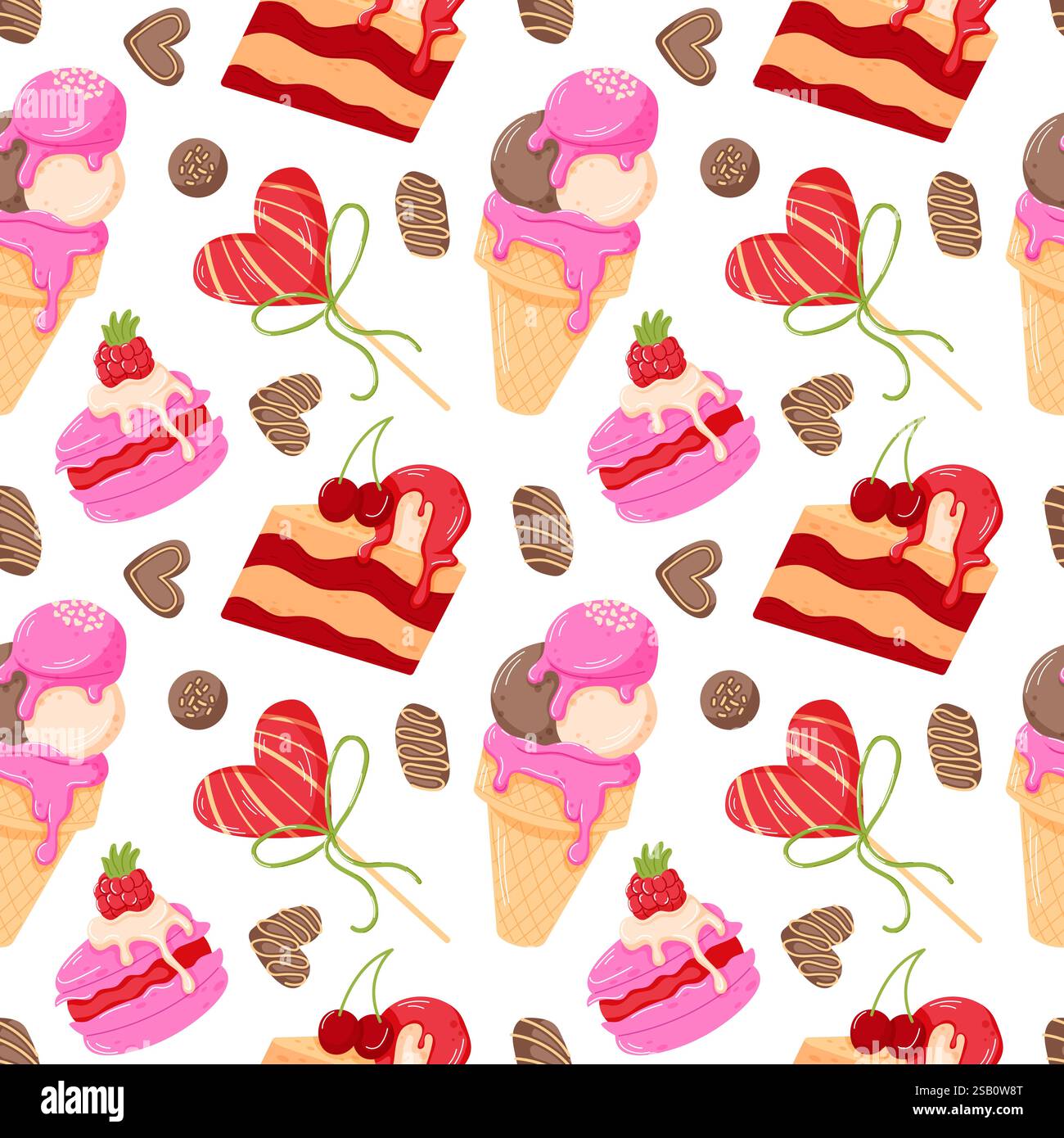 Seamless Valentines Day food pattern with heart shaped candy, chocolate ...