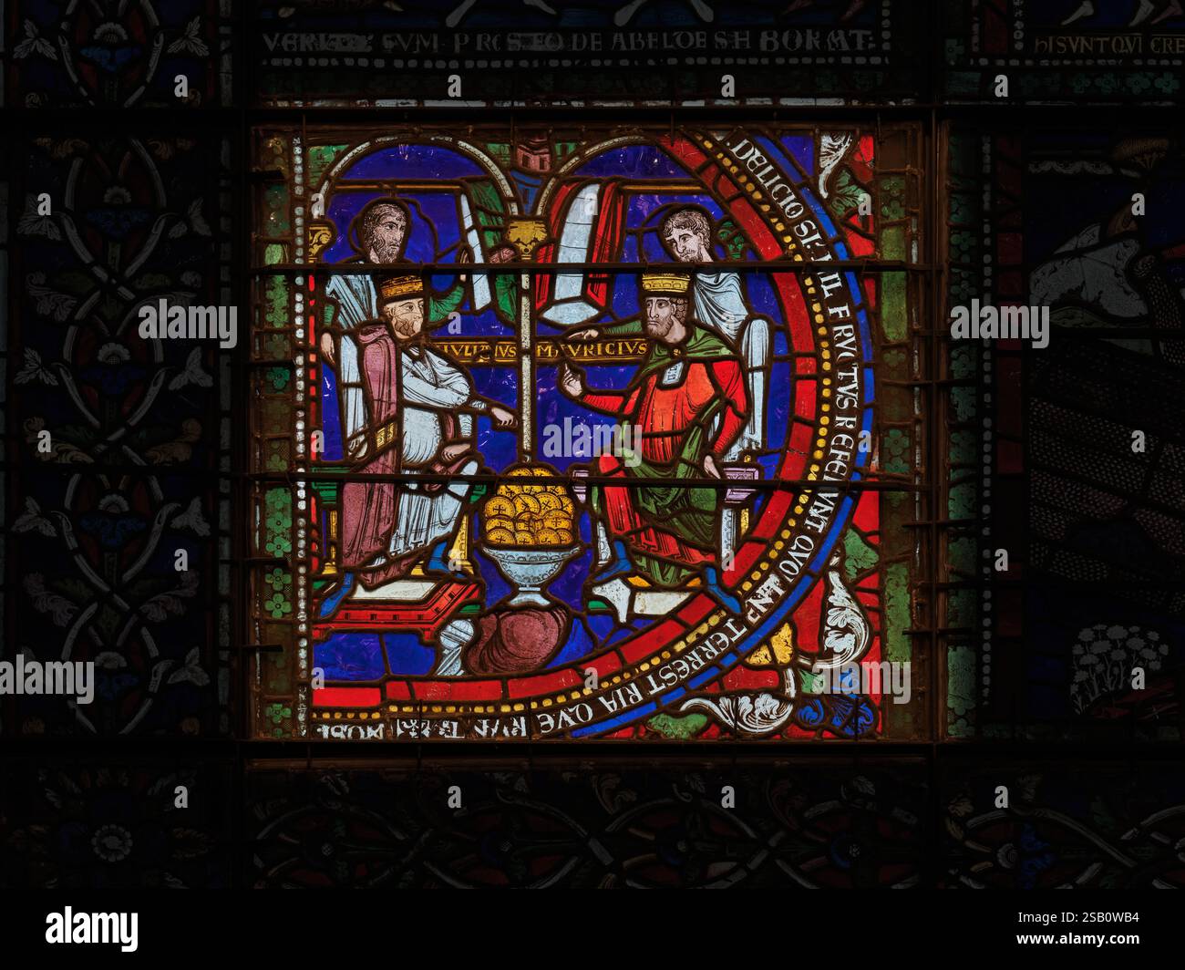 Medieval stained glass window, of two kings, in the christian cathedral ...