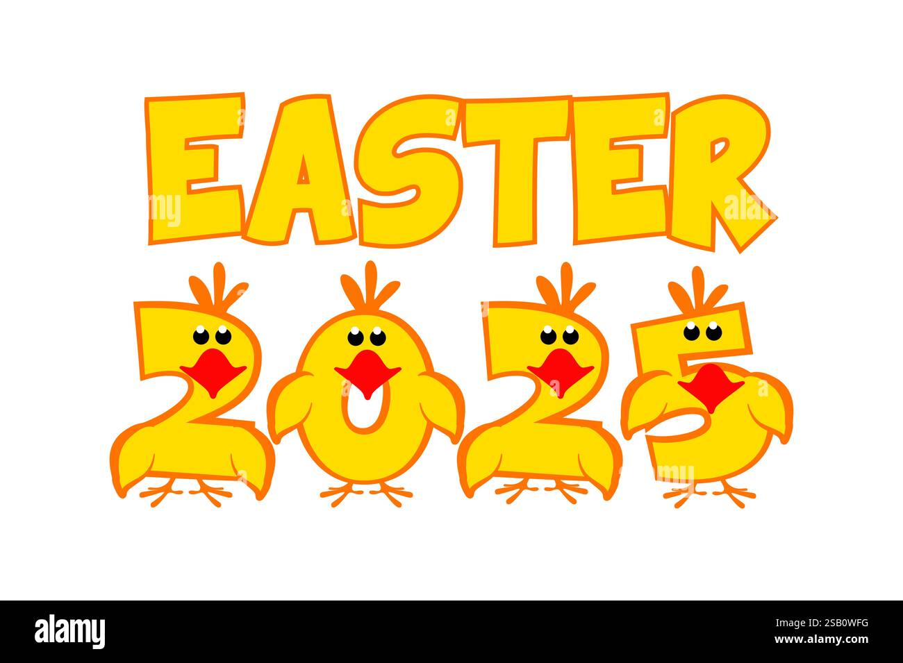 Easter 2025 like chickens. Cartoon text and number 2025 for your ...