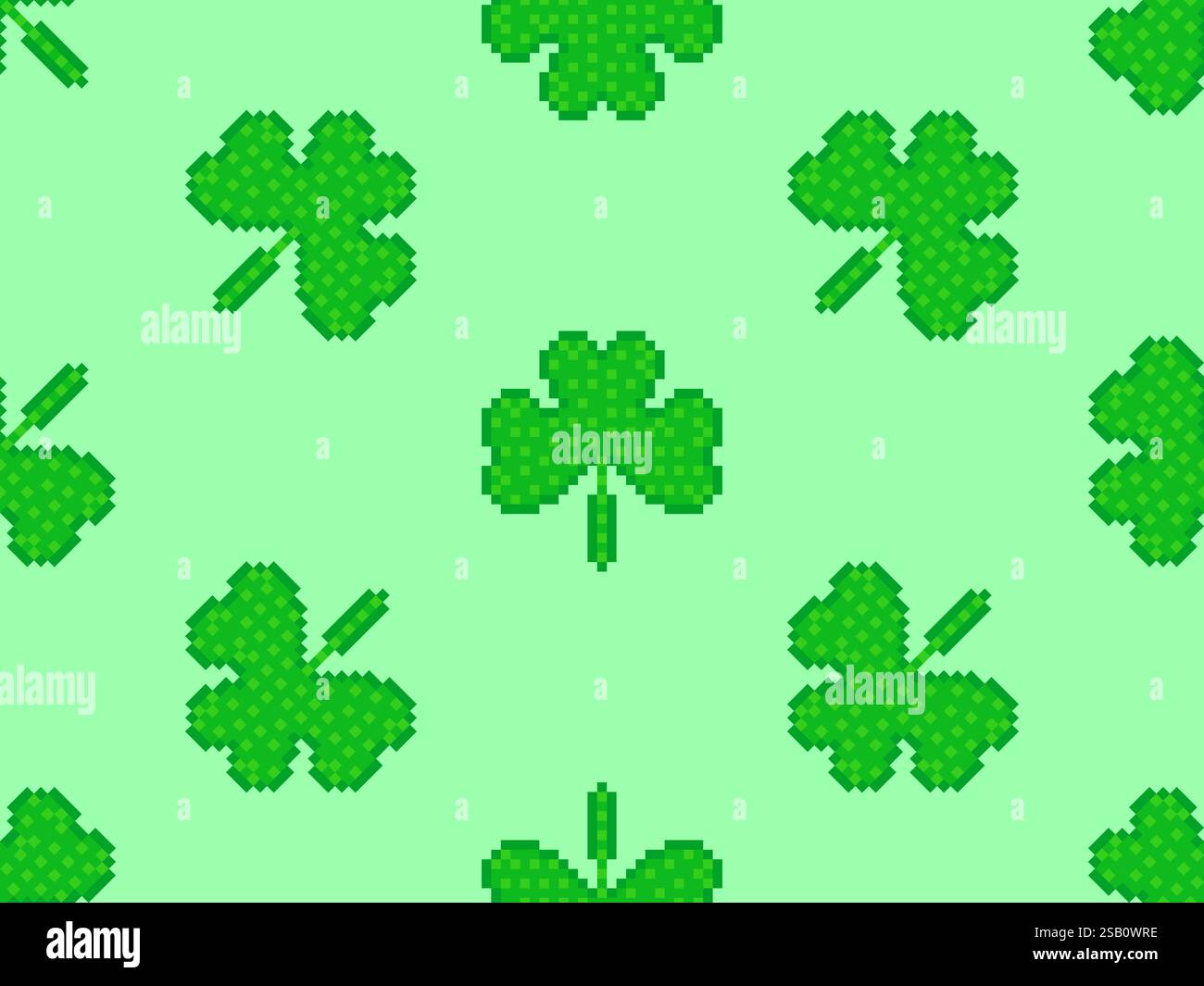 Seamless pattern with green clover leaves in pixel art style for St ...