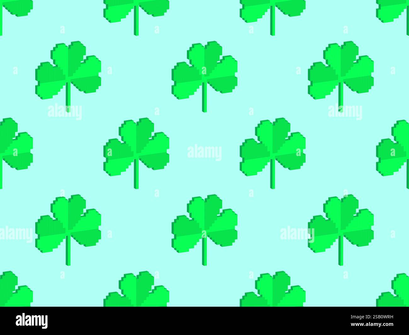 Seamless pattern with green clover leaves in pixel art style and 3d for ...