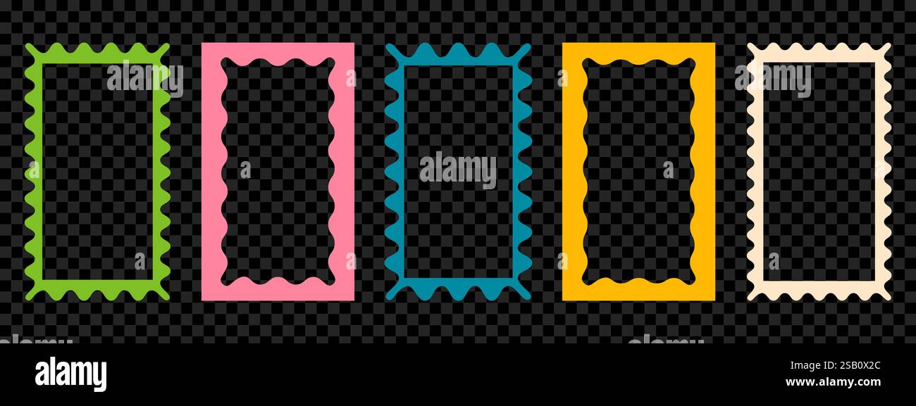 Set of wave scalloped edge frames. Trendy borders in retro groovy style ...