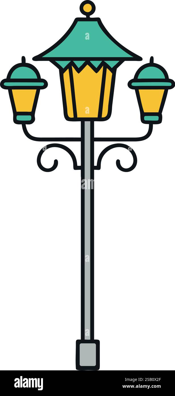 Vintage five-lantern street lamp post illustration Stock Vector Image ...