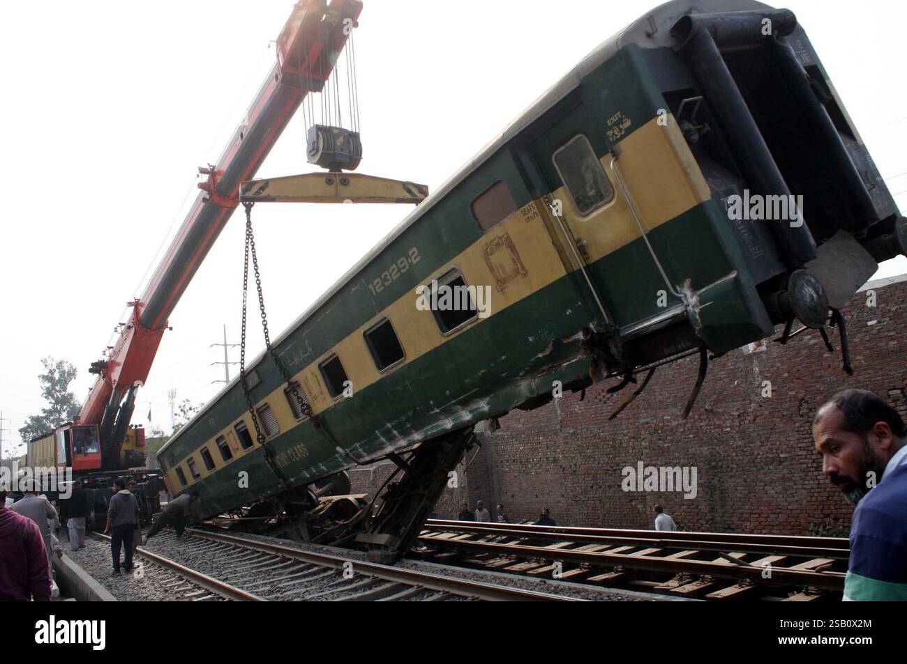 View of site after a train derailed as rescue operation is underway ...