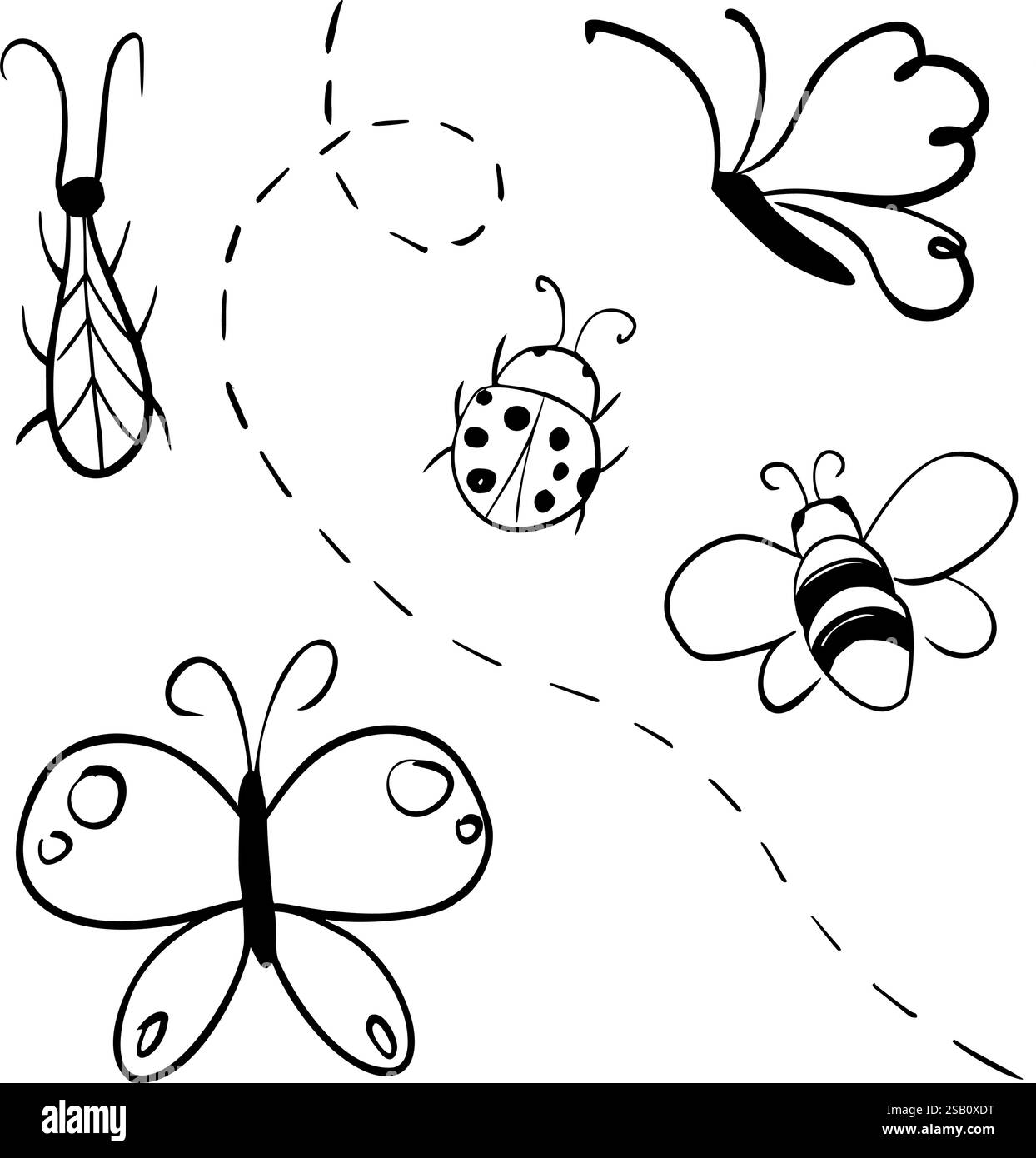 Set of doodle insects. Animal vector collection with bee, butterfly ...