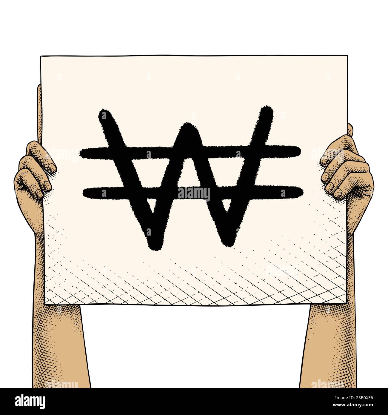 Hand raising a sign that says Won Icon Colored Stock Vector Image & Art ...