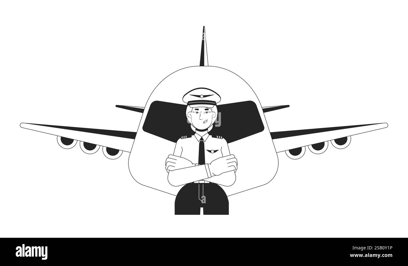 Female pilot with airplane linear illustration Stock Vector Image & Art ...