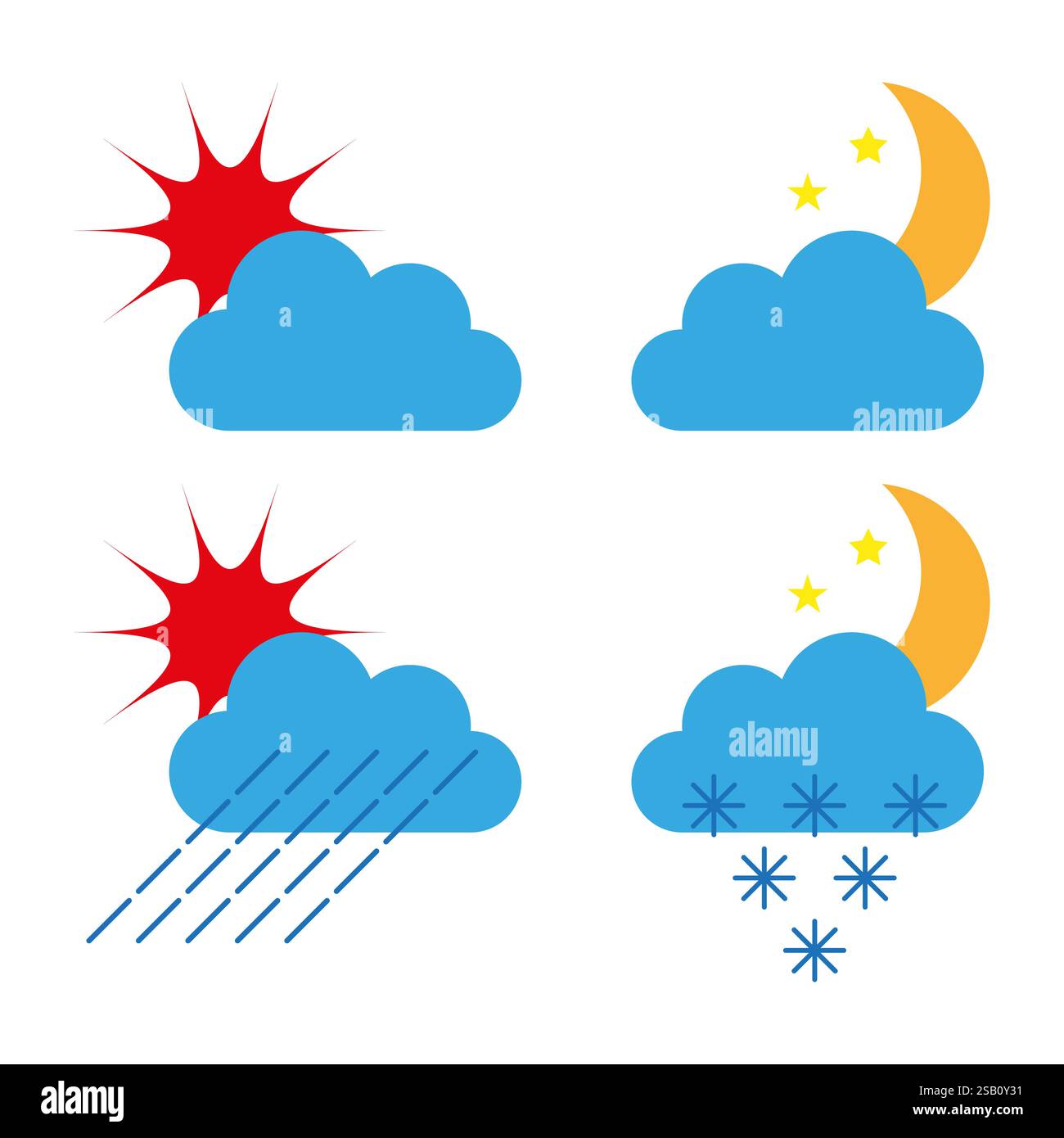 Weather icon set. Sun cloud rain. Night stars snow. Vector illustration ...