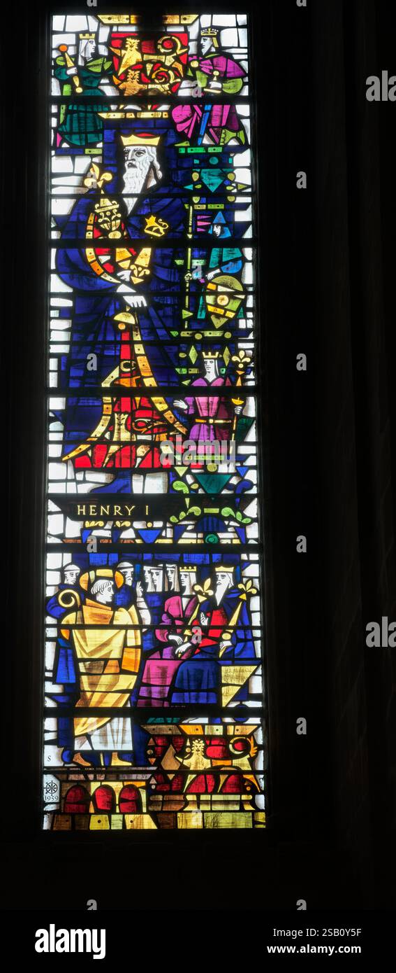 Modern stained glass window, of King Henry I, in the christian ...