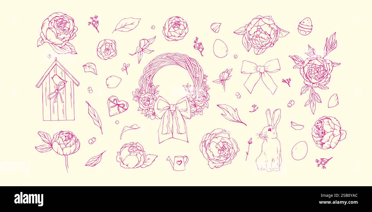 Easter doodles with rabbit and peones Stock Vector Image & Art - Alamy