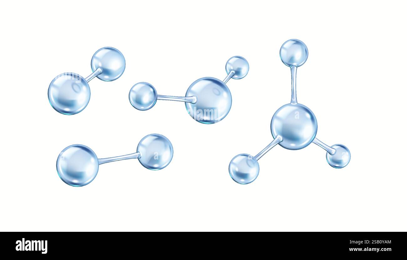 Blue collagen molecules from spheres realistic color icons set ...