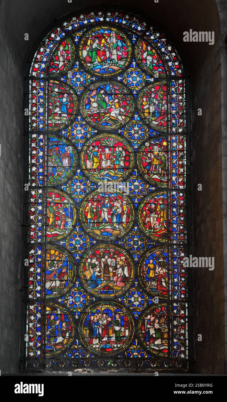 Medieval stained glass window in the christian cathedral at Canterbury ...