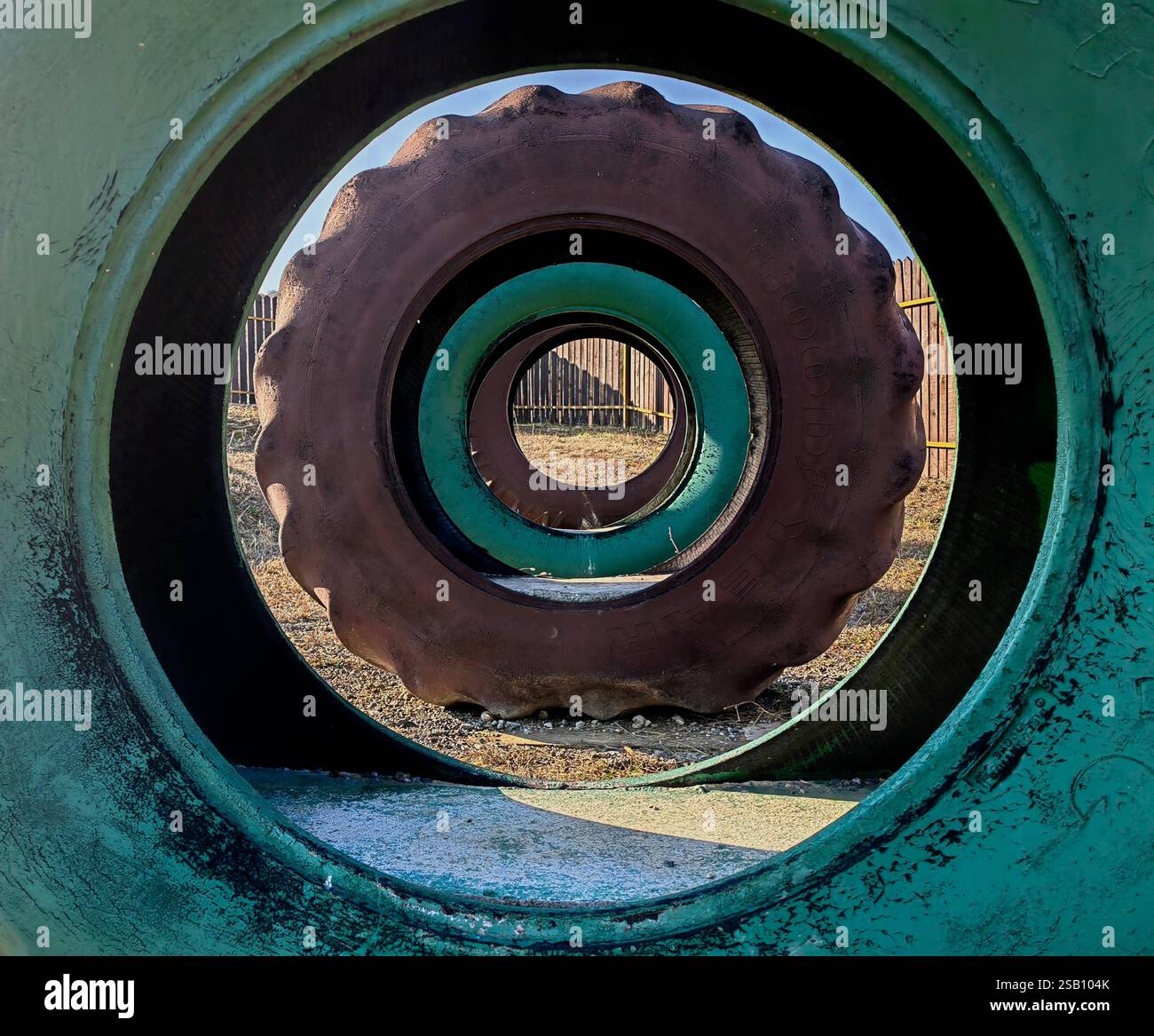 Endless Motion – Black and Green Truck Tires in Circular Harmony Stock ...