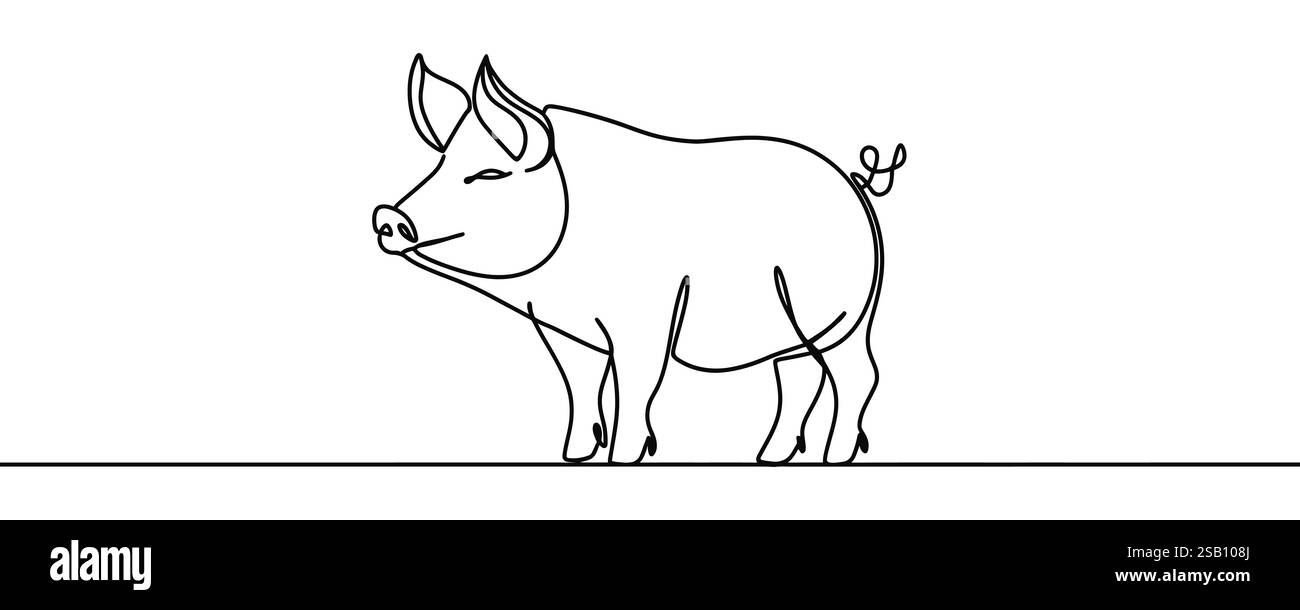 Continuous one line Pig drawing. Hand drawn minimalism style vector ...